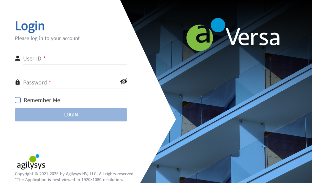 Logging on to Agilysys Versa